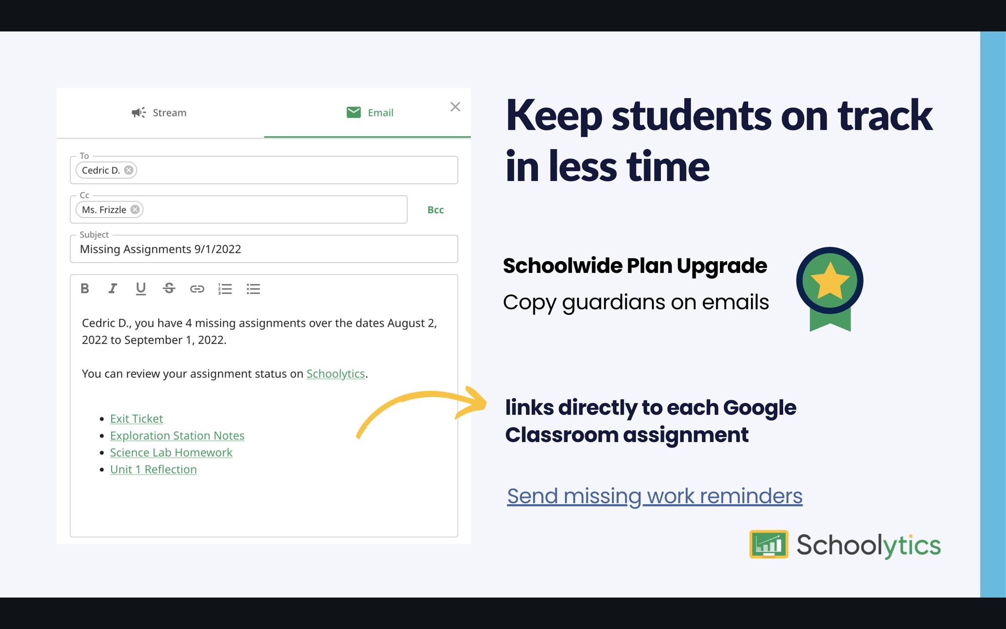 How to send bulk missing assignment emails to all students